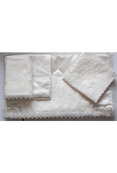 Çeyiz Diyarı Fransız Güpürlü Bohça Seti Krem