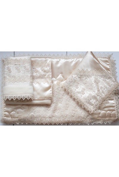 Çeyiz Diyarı Fransız Güpürlü Bohça Seti Kahve