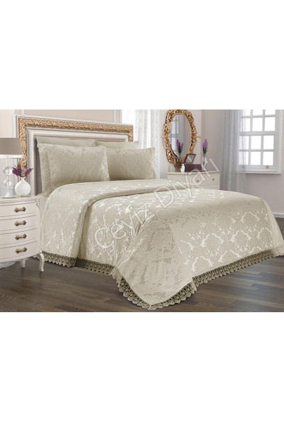 Çeyiz Diyarı Jakarlı Şönil Yatak Örtüsü Bej
