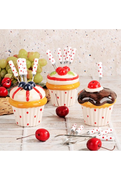 Çeyiz Diyarı Cup Cake Figürlü Puantiyeli 7 Parça Zeytin Limon Kokteyl Çatalı Çeyiz Diyarı Cup Cake Figürlü Puantiyeli 7 Parça Zeytin Limon Kokteyl Çatalı