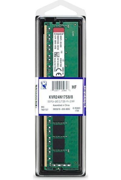 Kıngston 8Gb Ddr4 2400Mhz Masaüstü Belleği Kvr24N17S8-8