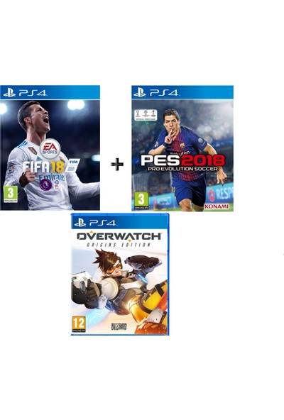 Sony PS4 Fifa 18 + Pes 18 + Overwatch OYUN Sony PS4 Fifa 18 + Pes 18 + Overwatch OYUN