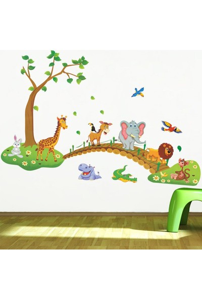 Cosy Home Gift Sevimli Hayvanlar Köprü Ağaç Duvar Sticker Ev Anaokulu Dekor Çıkartması Çocuk Odası Sticker 137X93