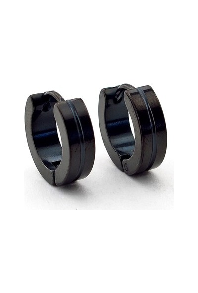 Solfera Siyah Renkli Çizgili Çelik Erkek Küpe E428 Solfera Siyah Renkli Çizgili Çelik Erkek Küpe E428