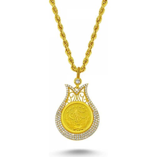 Sembol Gold Altın Osmanlı Tugralı Taşlı Kolye Lale Model Fiyatı