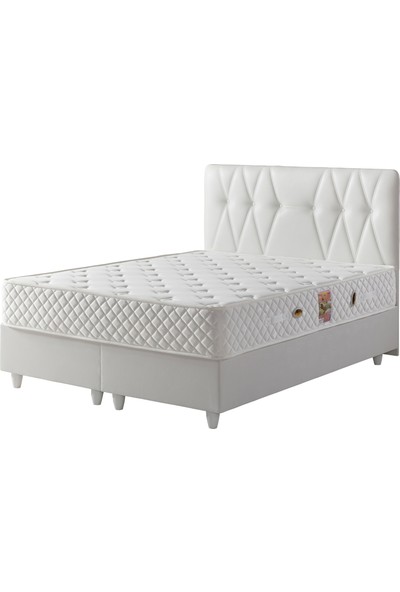 Belletto Çift Kişilik Sandıklı Beyaz Deri Baza + Beyaz Deri Başlık+ Star Soft Yatak 150X200