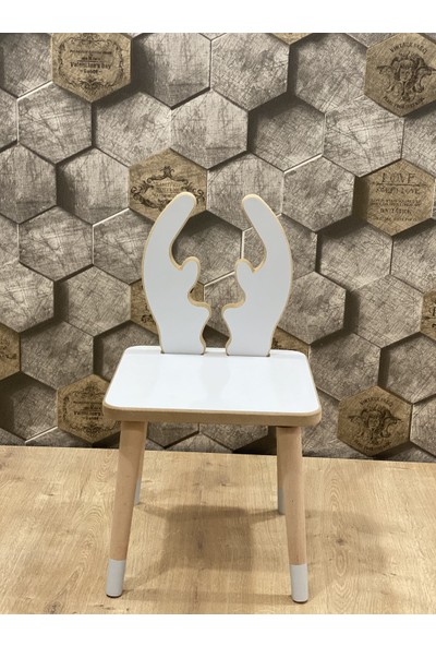 Nhmobilya Çocuk Masa Sandalye (Gri) Geyik Figürlü