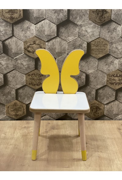 Nhmobilya Çocuk Masa Sandalye (Sarı) Kelebek Figürlü
