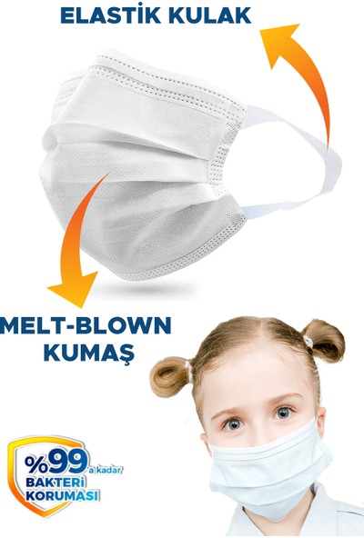 The Mask Elturko Yumuşak Elastik Kulaklı Meltblown 3 Kat Filtreli Burun Telli Çocuk Maskesi 100 Adet The Mask Elturko Yumuşak Elastik Kulaklı Meltblown 3 Kat Filtreli Burun Telli Çocuk Maskesi 100 Adet
