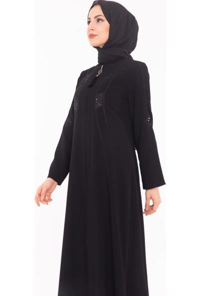 Kadın Payet Siyah Ferace,bayan Düz Kesim Ferace,büyük Beden Ferace,pervaz Yaka Ferace