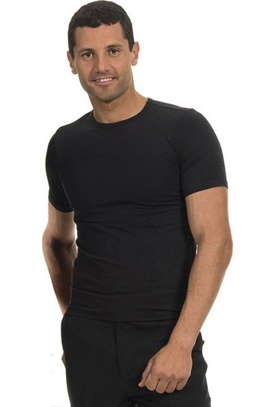 Ağca Siyah Sıfır Yaka Tshirt