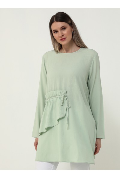Alia Büyük Beden Beli Büzgü Detaylı Tunik Su Yeşili Alia