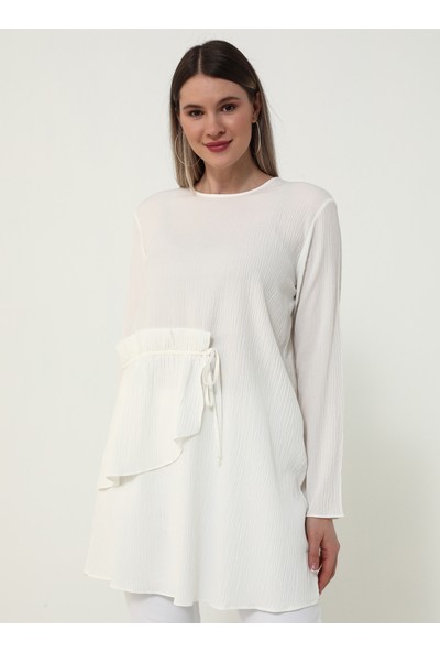 Alia Büyük Beden Beli Büzgü Detaylı Tunik Ekru Alia