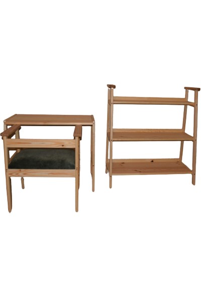 Keçi Ahşap Çalışma Masası Kitaplık Sandalye