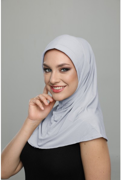 Fidan Bone Takmatik Sade Açık Gri Hazır Türban Tesettür Bone Namaz Örtüsü