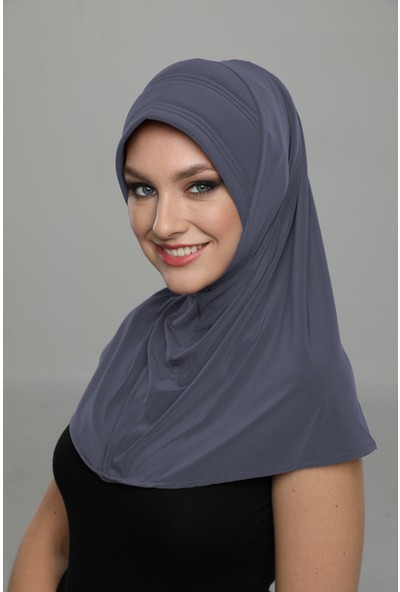 Fidan Bone Takmatik Sade Koyu Gri Hazır Türban Tesettür Bone Namaz Örtüsü