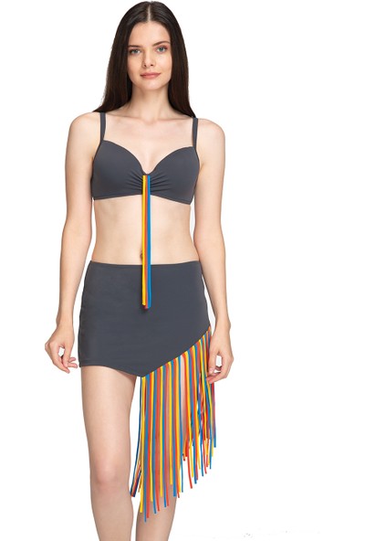 Antrasit Püsküllü Etek Pareo Antrasit Püsküllü Etek Pareo