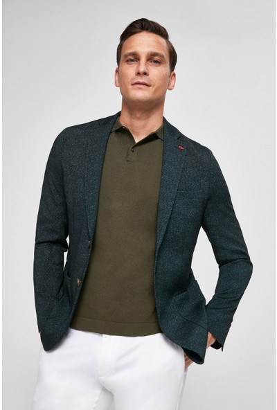 Twn Slim Fit Yeşil Baskılı Sihirli Kumaş Ceket