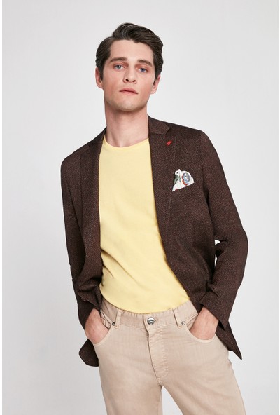 Twn Slim Fit Turuncu Baskılı Sihirli Kumaş Ceket Twn Slim Fit Turuncu Baskılı Sihirli Kumaş Ceket