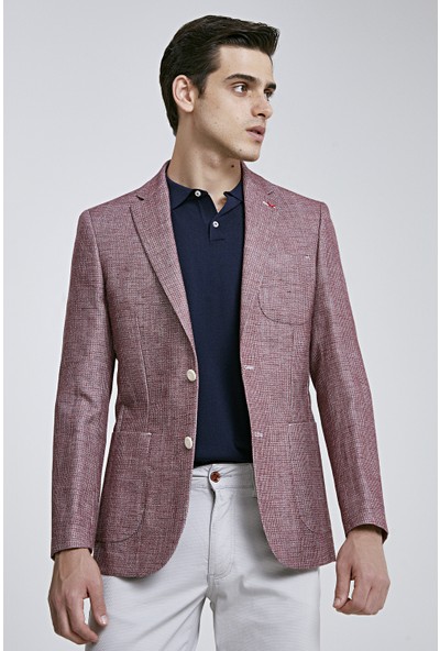 Ds Damat Slim Fit Kırmızı Armürlü Kumaş Ceket