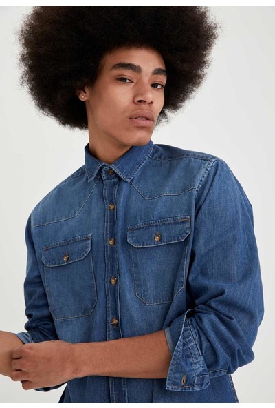 Defacto Slim Fit Uzun Kollu Jean Gömlek S8528AZ21SP