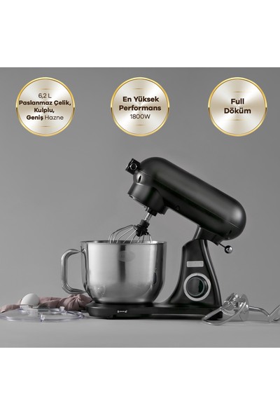 Karaca Powercast Chef Döküm Stand Mikser Matte Black Mutfak Şefi 1800W 6,2 Lt Karaca Powercast Chef Döküm Stand Mikser Matte Black Mutfak Şefi 1800W 6,2 Lt
