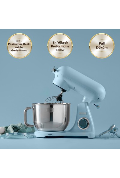 Karaca Powercast Chef Döküm Stand Mikser Blue Mutfak Şefi 1800W 6,2 Lt Karaca Powercast Chef Döküm Stand Mikser Blue Mutfak Şefi 1800W 6,2 Lt