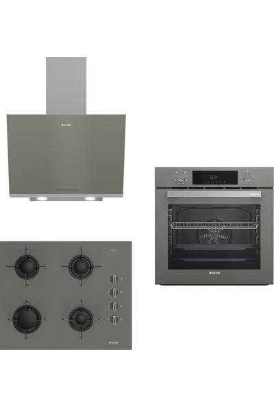Arçelik New Grion Tutku 3'lü Gri Cam Ankastre Set (Afc 340 G- Ade 606 G - Ocd T 651 Eg)