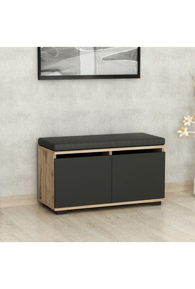 Minar Drago Oturaklı Ayakkabılık ve Puf - Çırağan/siyah