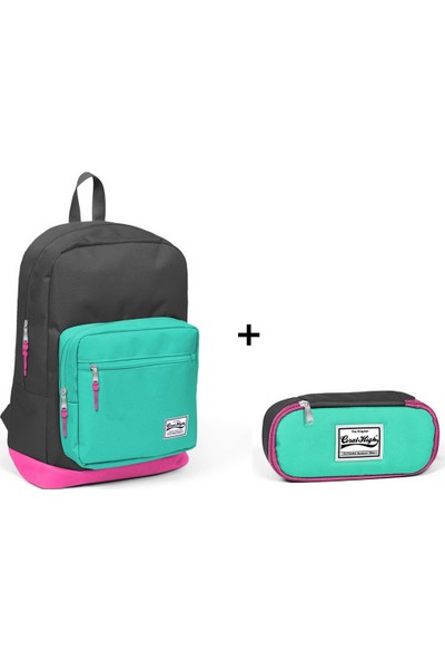 Coral High Çanta ve Kalem Kutu Seti-Gri-Turkuaz