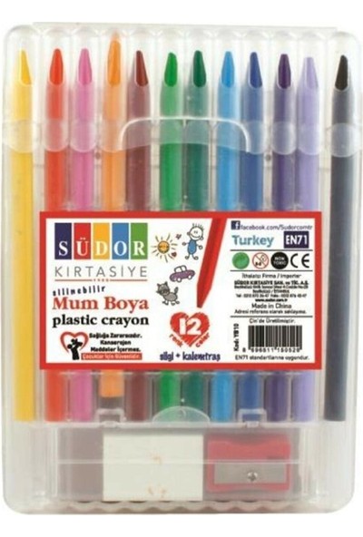 Südor Plastik Kutulu 12 Renk Mum Boya + Silgi + Kalemtraş Südor Plastik Kutulu 12 Renk Mum Boya + Silgi + Kalemtraş