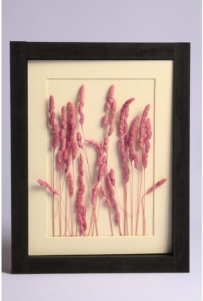 Kuru Çiçekli Siyah Tablo Pembe Su Başağı Tekli Çerçeve Tablo