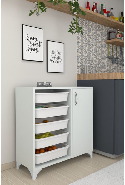 Bofigo 5 Sepetli Mutfak Dolabı Çok Amaçlı Dolap Sebzelik Oyuncak Dolabı Beyaz