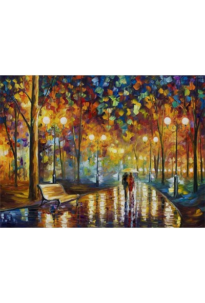 Movas Sanat Yağmurda Yürüyen Romantik Çift Elmas Mozaik Tablo