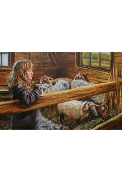 Movas Sanat Kuzuları Besleyen Kız Elmas Mozaik Tablo