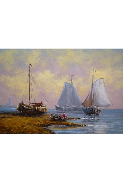 Movas Sanat Yağlı Boya Kayıklar Elmas Mozaik Tablo