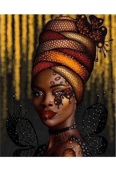 Movas Sanat Siyahi Kelebek Kadın Elmas Mozaik Tablo