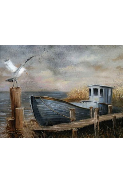 Movas Sanat Kayık ve Martı Elmas Mozaik Tablo