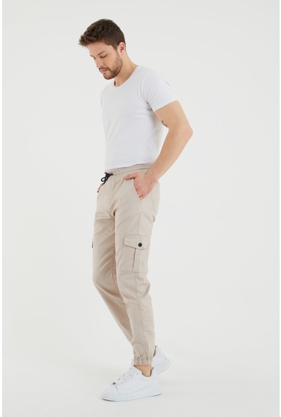 Point Slim Fit None Denim Yanı Körüklü Cepli, Paça ve Beli Lastikli Esnek Kumaş Erkek Kargo Pantolon Point Slim Fit None Denim Yanı Körüklü Cepli, Paça ve Beli Lastikli Esnek Kumaş Erkek Kargo Pantolon