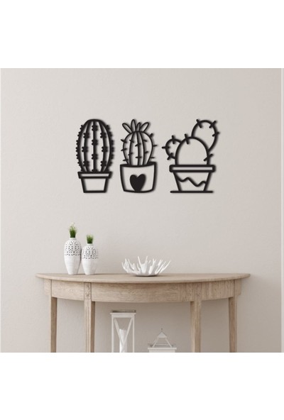 ZACCONCEPT 3'lü Kaktüs Ahşap Duvar Dekoru 3 mm Mdf Lazer Kesim