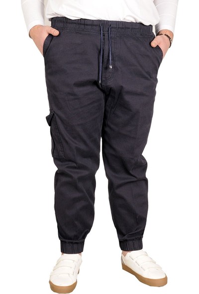 ModeXL Büyük Beden Erkek Keten Kargo Jogger 21910 Lacivert