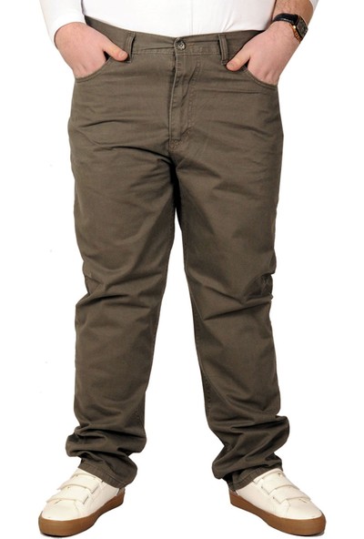 ModeXL Büyük Beden Erkek Keten Pantolon 5 Cep 21003 Haki