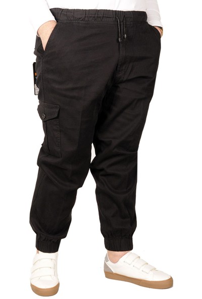 ModeXL Büyük Beden Erkek Keten Kargo Jogger 21910 Siyah