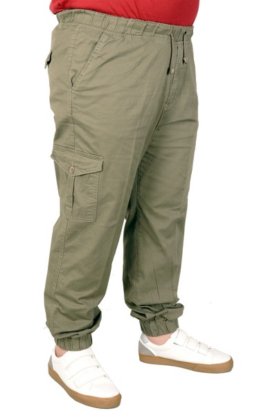 ModeXL Büyük Beden Erkek Keten Kargo Jogger Valencia 21911 Sütlü Kahve