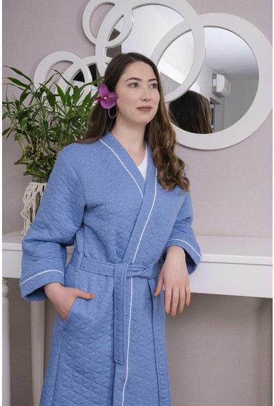 Sevgileler Günü Hediyesi Mavi Elyaf Kapitone Kadın Sabahlık Sevgileler Günü Hediyesi Mavi Elyaf Kapitone Kadın Sabahlık