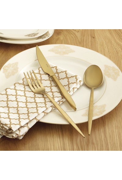 Emsan Ay Işığı 18 Parça Mat Gold 6 Kişilik Çatal Kaşık Bıçak Seti Emsan Ay Işığı 18 Parça Mat Gold 6 Kişilik Çatal Kaşık Bıçak Seti