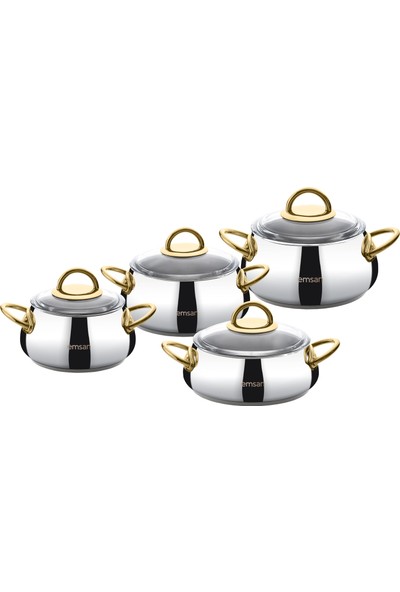 Emsan Everest Gold İndüksiyon Tabanlı 8 Parça Çelik Tencere Seti Emsan Everest Gold İndüksiyon Tabanlı 8 Parça Çelik Tencere Seti