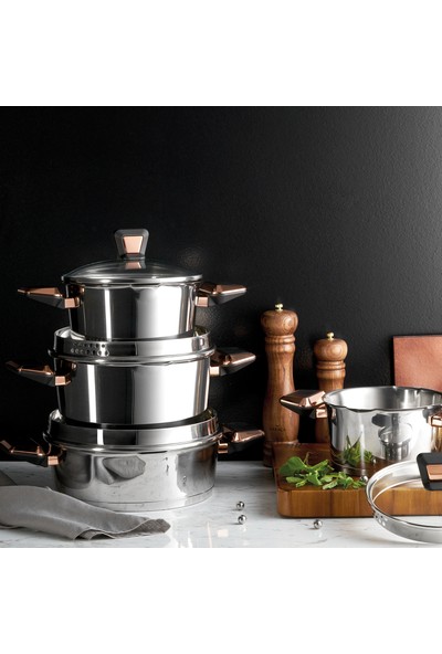 Karacapower Steel Kobe 8 Parça Çelik Tencere Seti Karacapower Steel Kobe 8 Parça Çelik Tencere Seti