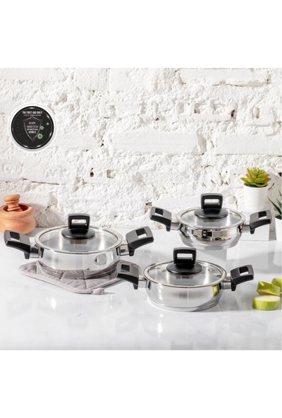 Karaca Galata 6 Parça Antibakteriyel Kulplu Çelik Sahan Seti Karaca Galata 6 Parça Antibakteriyel Kulplu Çelik Sahan Seti