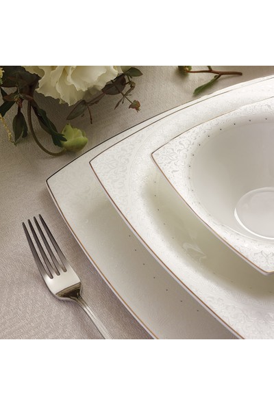 Karaca Fine Pearl Belha 62 Parça 12 Kişilik İnci Yemek Takımı Kare Karaca Fine Pearl Belha 62 Parça 12 Kişilik İnci Yemek Takımı Kare